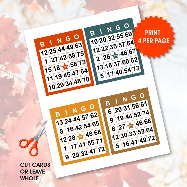 300 Autumn Colors Bingo Cards, 1, 2, or 4 per Page, Fun Party Game ...