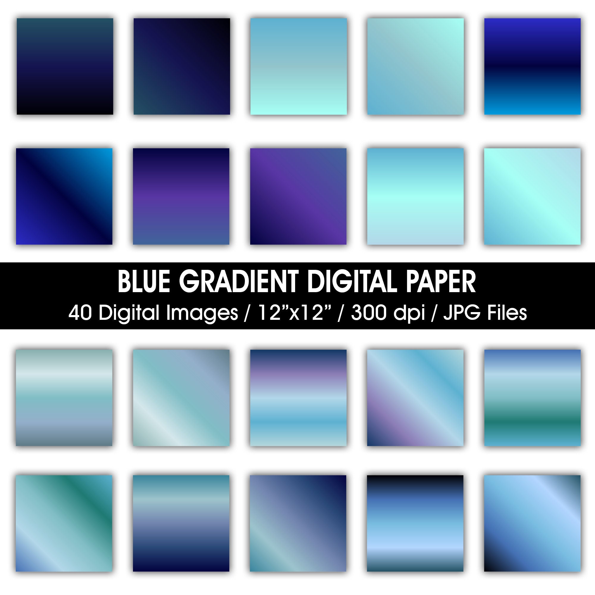Blue Gradient Digital Paper, Blue Ombre Scrapbook Papers, Instant ...