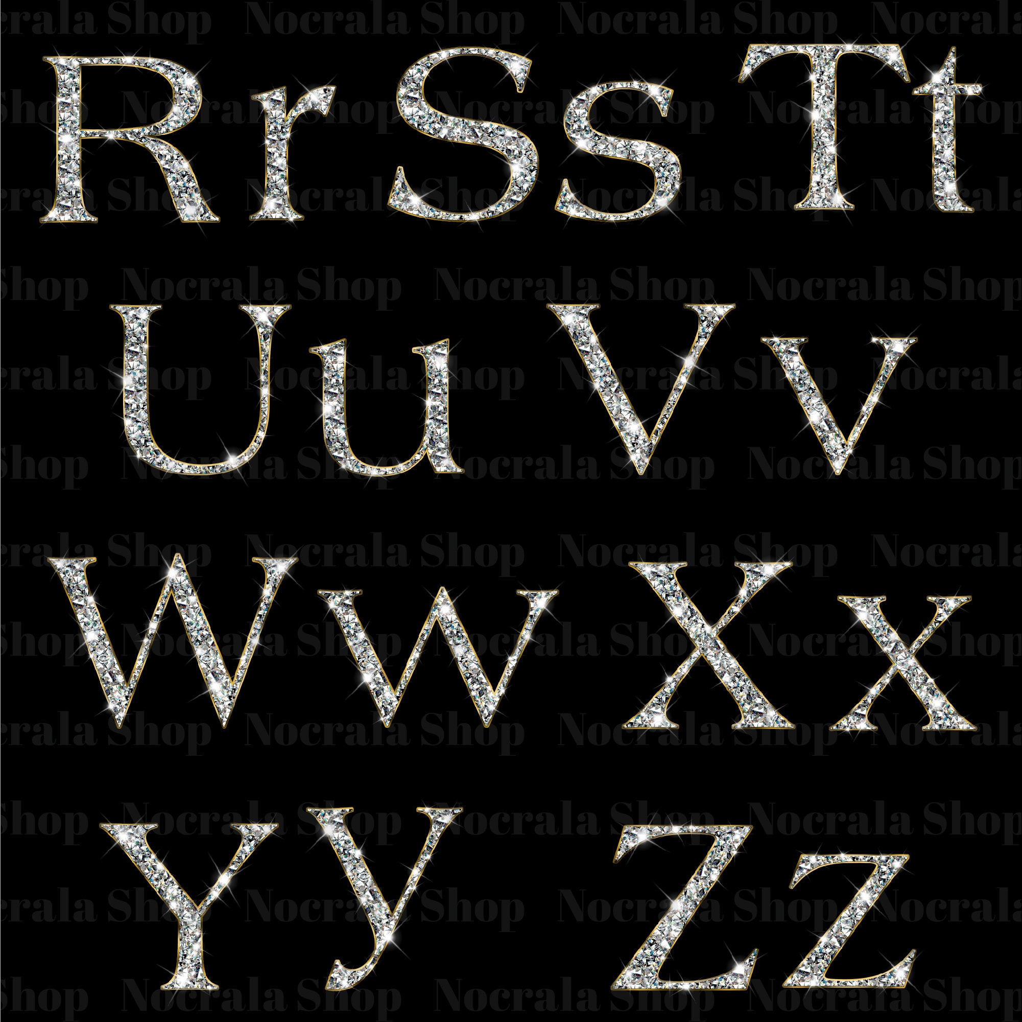 White Diamond Alphabet Clipart PNG Digital Clip Art White - Etsy