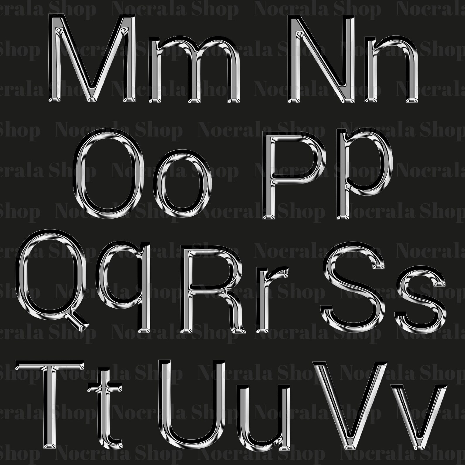 Silver Chrome Alphabet Clipart, PNG Letters, Numbers, Symbols (digital ...