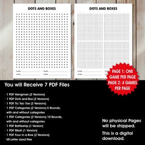 7 Pen and Paper Printable Games Bundle, Hangman Printable, Battleship ...