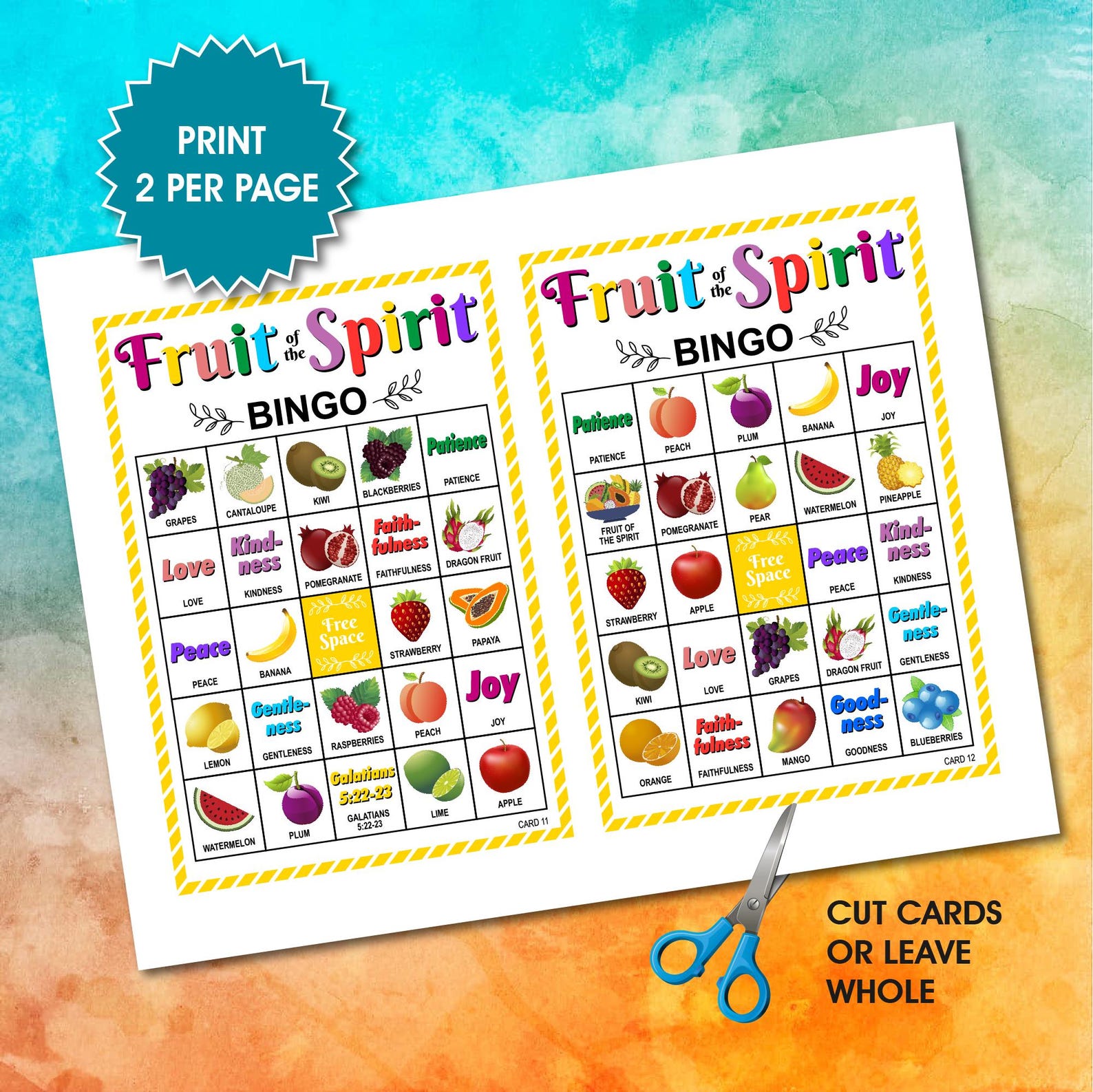 50 Fruit of the Spirit Bingo Cards, Christian Fun Game, Bible Games for ...