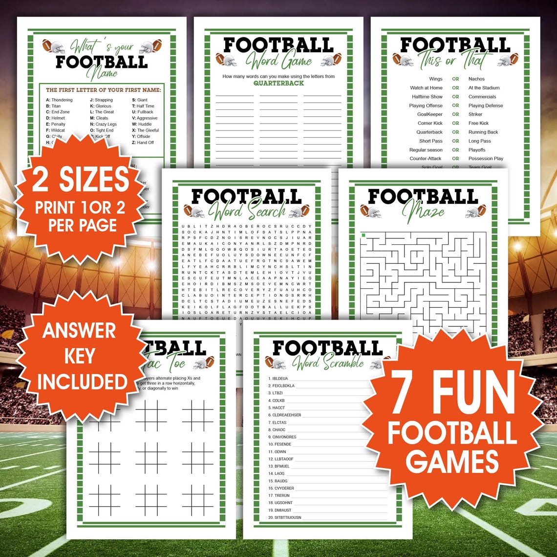 7 Printable Football Party Games for Kids & Adults, American Football ...