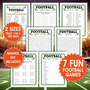 Football Party Games Bundle, Kids & Adults, 7 Printable Activities (PDF ...