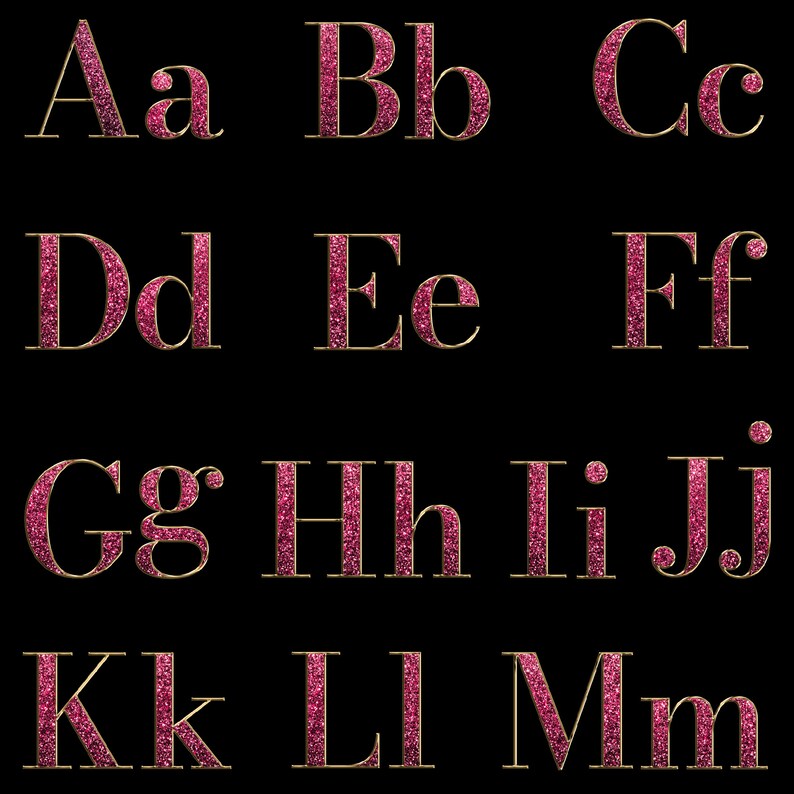 Hot Pink Glitter Glam Alphabet Clipart, PNG Digital Clipart, Hot Pink ...