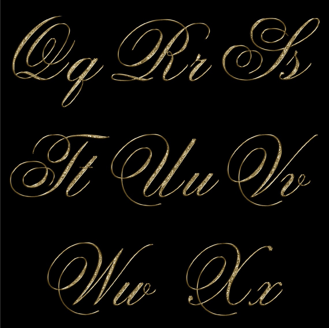 Gold Glitter Cursive Alphabet Clipart, PNG Clip Art, High Shine ...