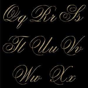Gold Glitter Cursive Alphabet Clipart, PNG Clip Art, High Shine ...