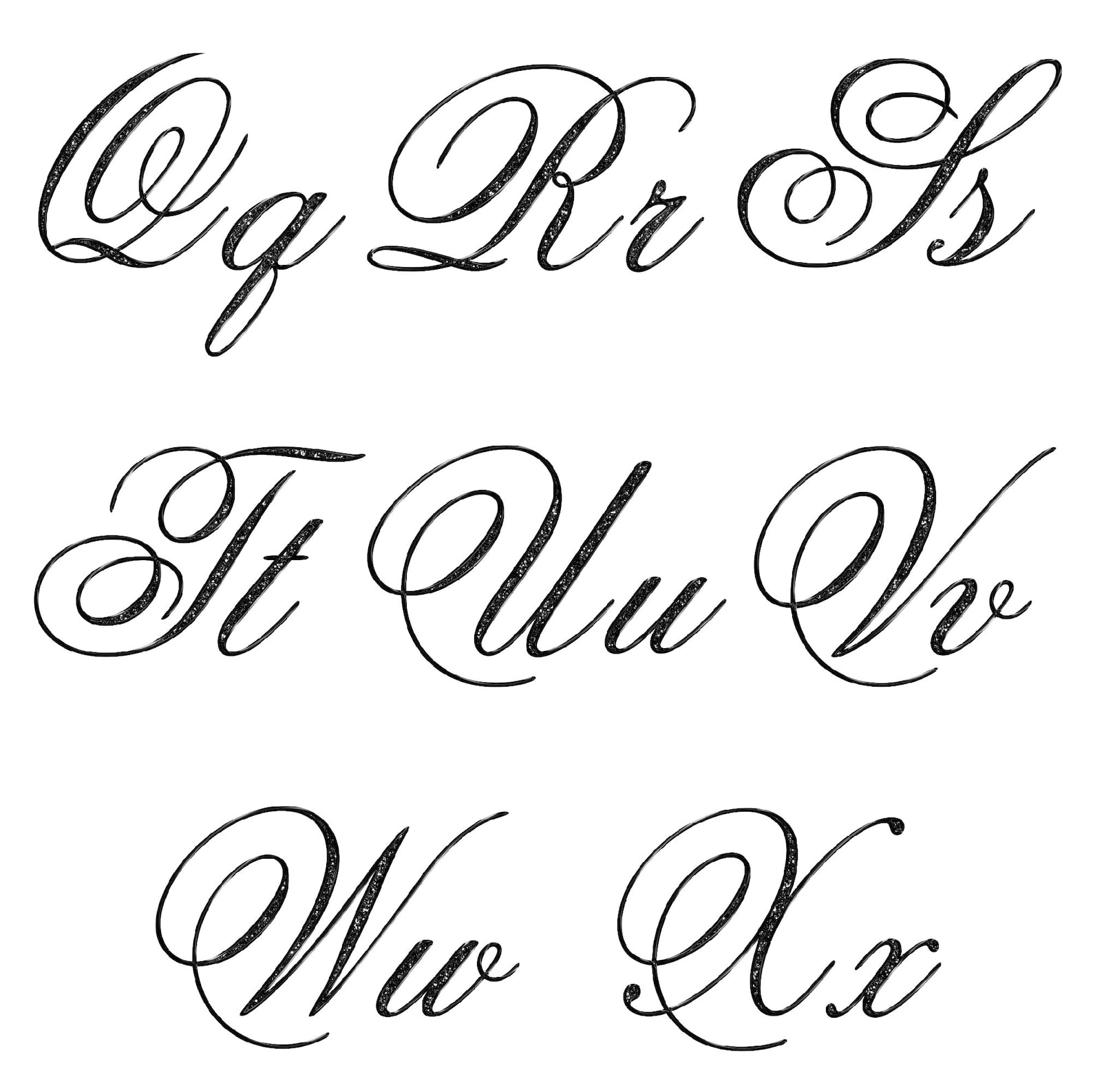 Black Glitter Cursive Alphabet Clipart, PNG Clip Art, High Shine ...