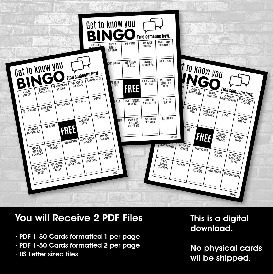 50 Get to Know You Bingo, 50 Find Someone How Bingo, Icebreaker Office ...