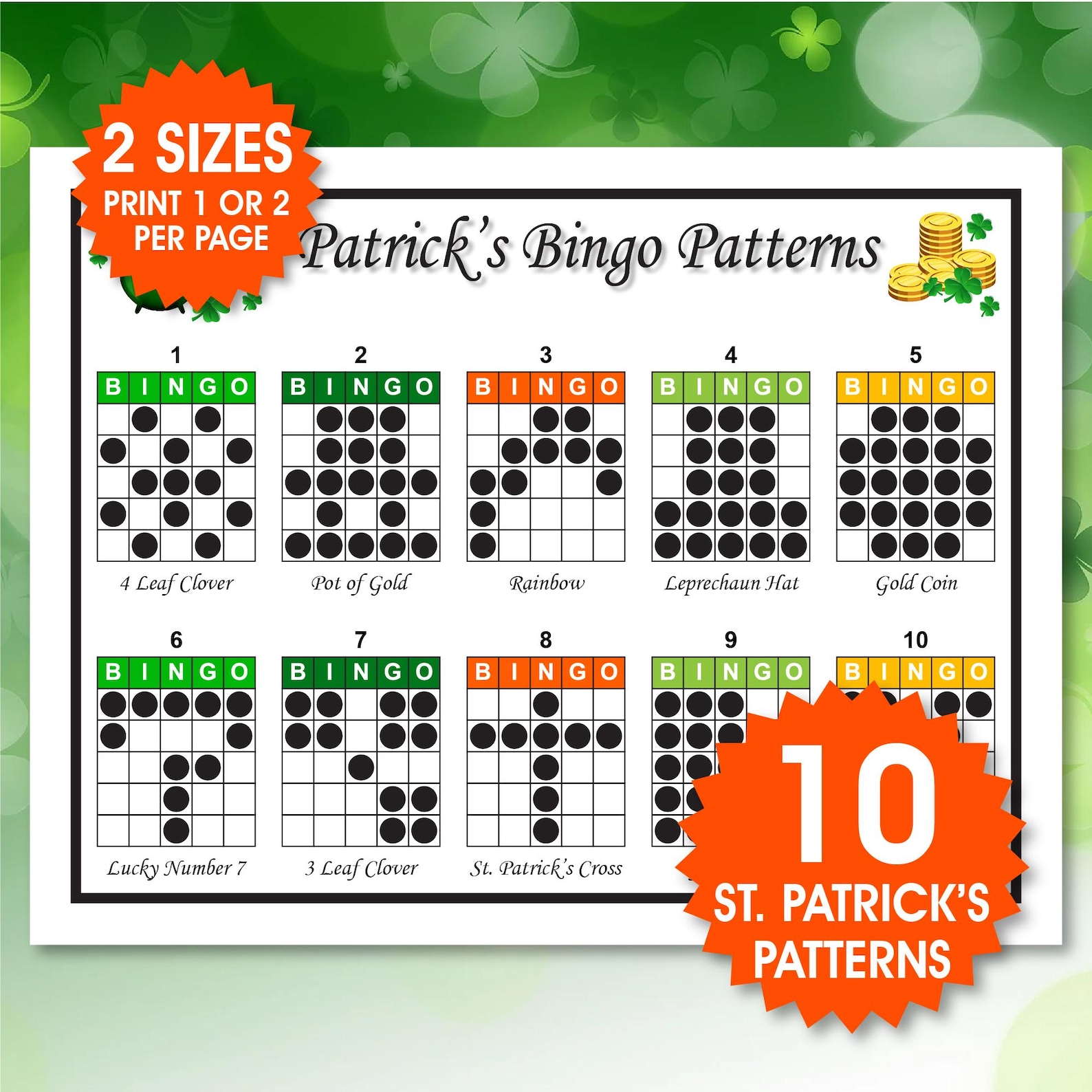 10 St. Patrick's Bingo Patterns, Printable Bingo Game, Bingo Tournament ...
