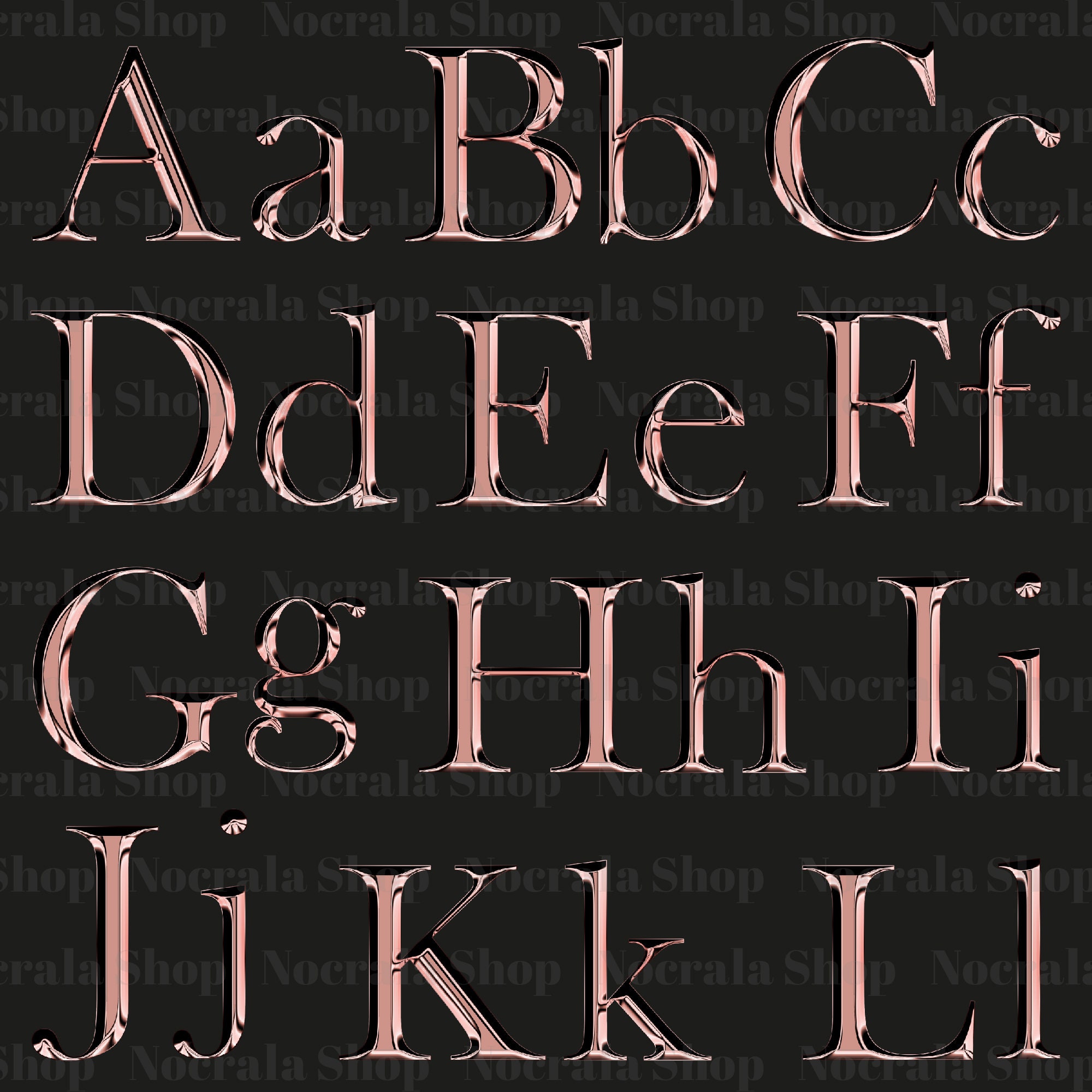 Rose Gold Chrome Alphabet Clipart, PNG Clip Art, Rose Gold Chrome ...