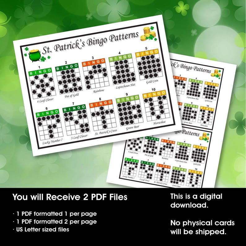 St. Patrick's Day Bingo, 10 Printable Patterns (digital Download) - Etsy