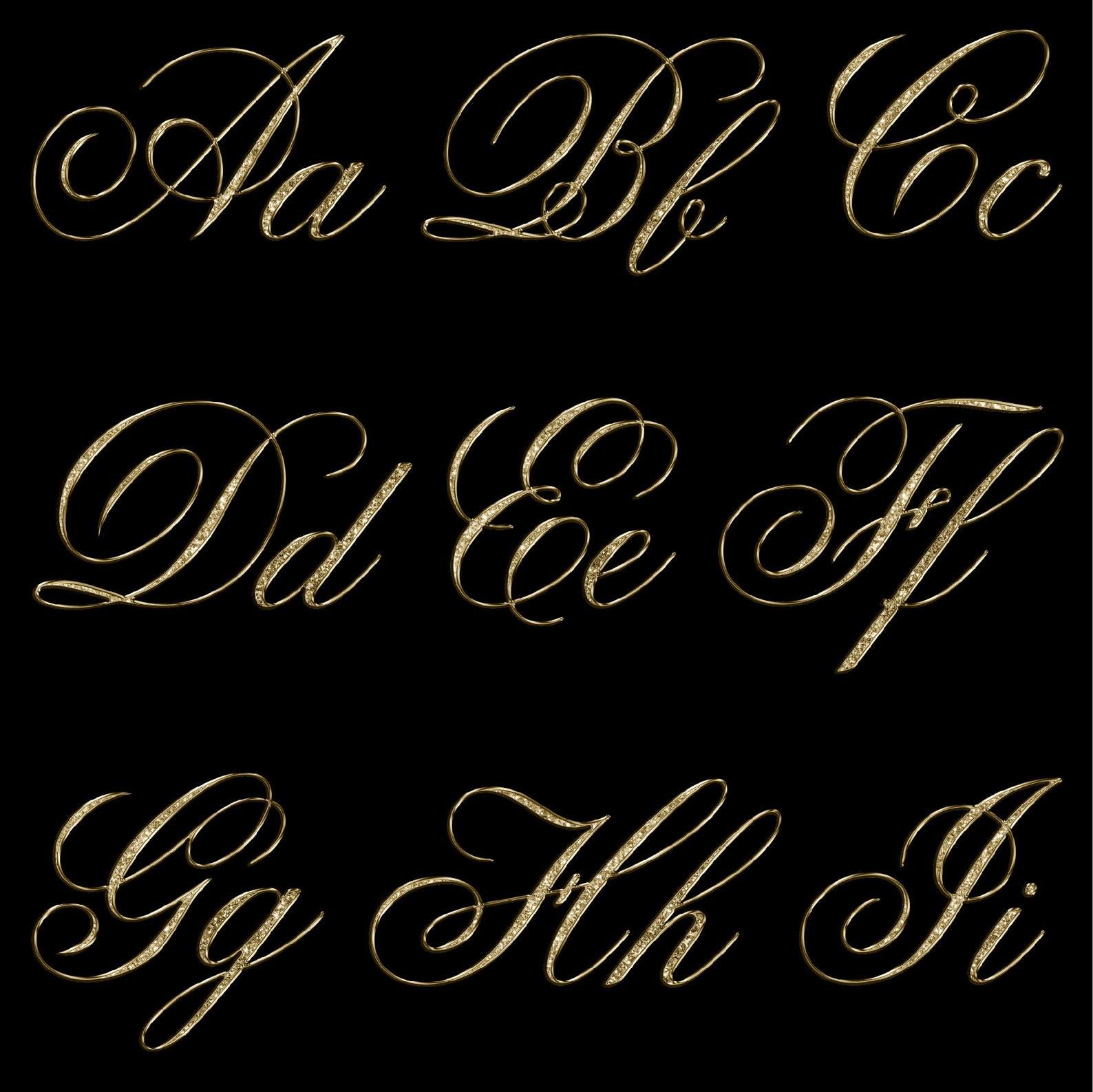 Gold Glitter Cursive Alphabet Clipart, PNG Clip Art, High Shine ...