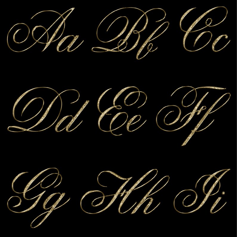 Gold Glitter Cursive Alphabet Clipart, PNG Clip Art, High Shine ...