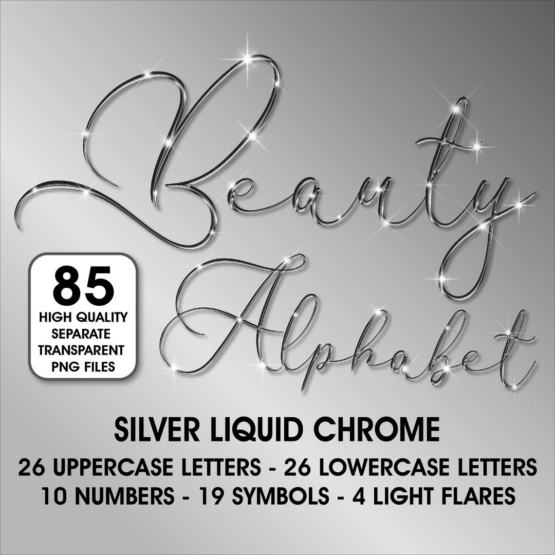 Silver Chrome Cursive Alphabet Clipart, Glam Calligraphy (PNG Digital ...
