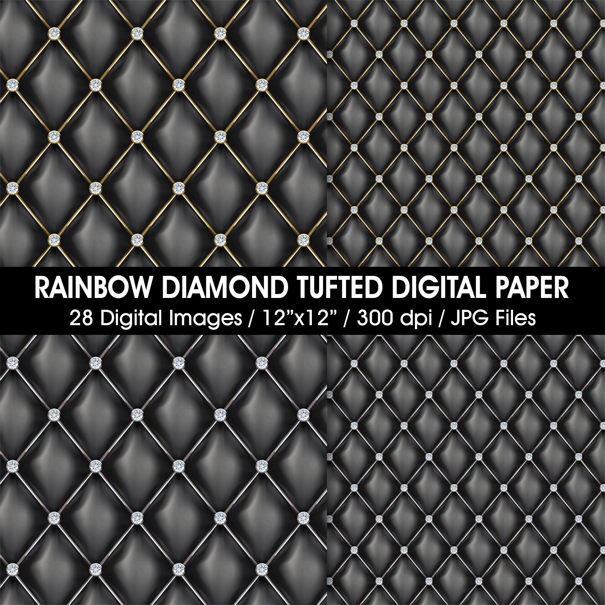 Rainbow Diamond Tufted Digital Paper, Pastel Scrapbook Papers, Luxury Quilted Texture, 28 ...