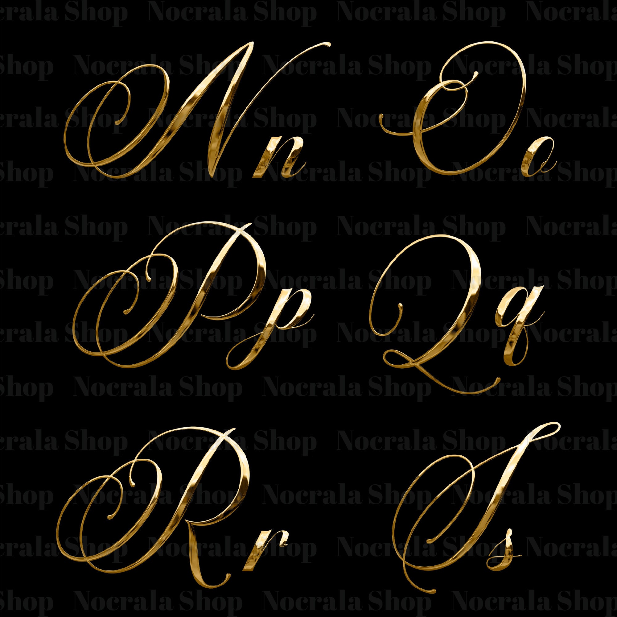 Gold Chrome Cursive Alphabet Clipart PNG Clip Art Gold - Etsy