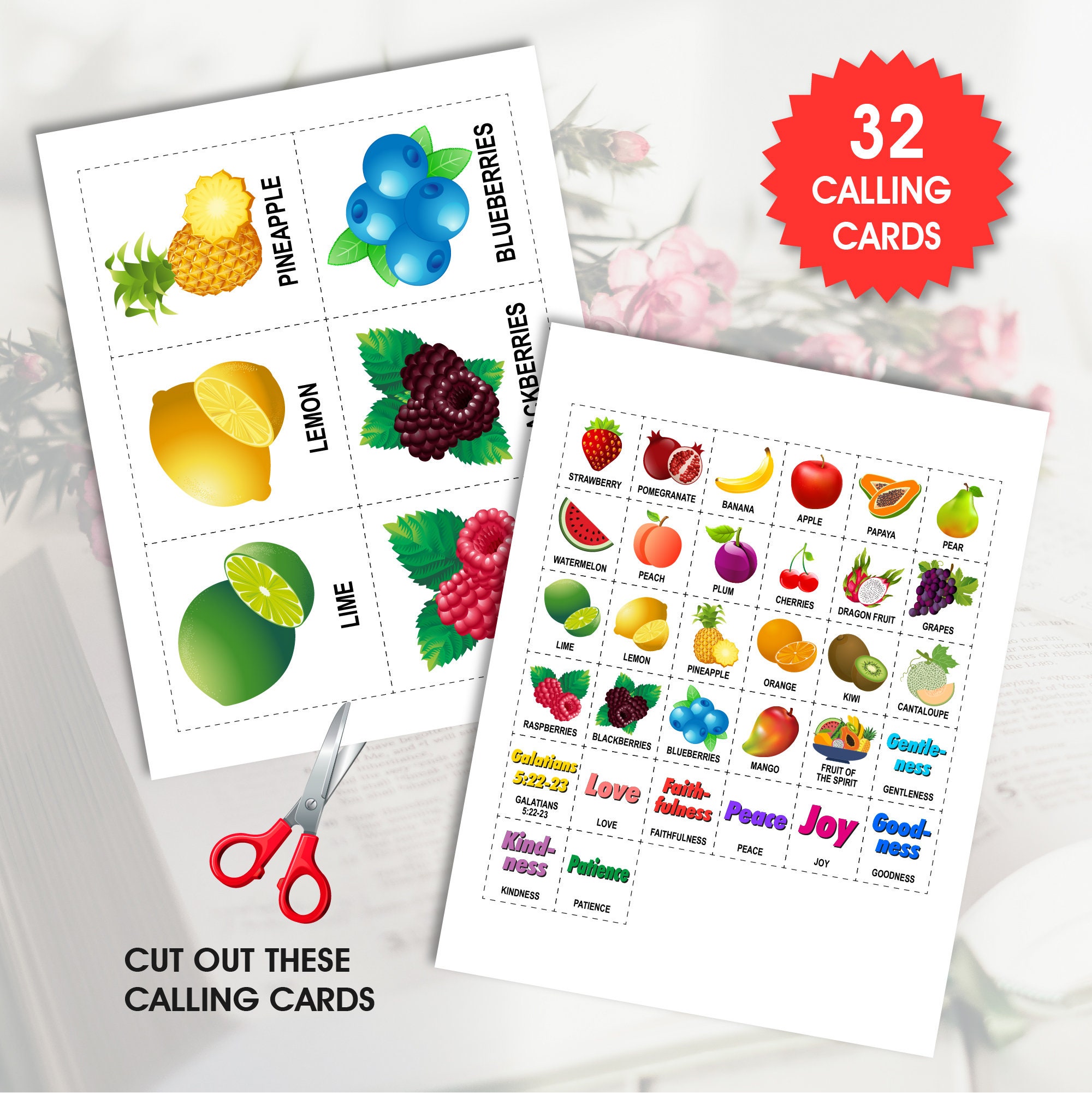 30 Fruit of the Spirit Bingo Cards, 1 or 2 per Page, Bible Game, Fruit ...