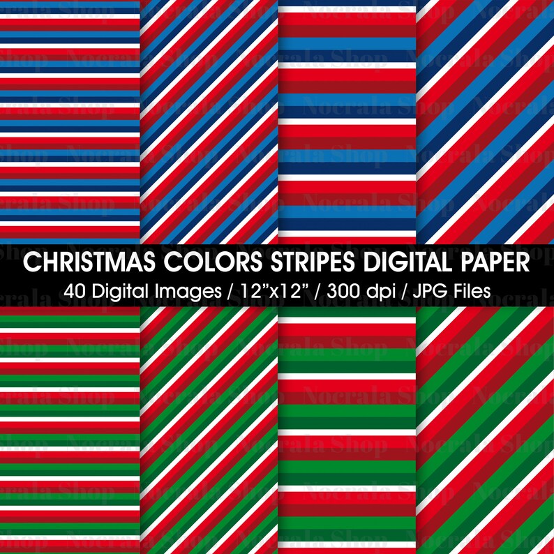 Christmas Colors Stripes Digital Paper, Christmas Scrapbook Papers ...