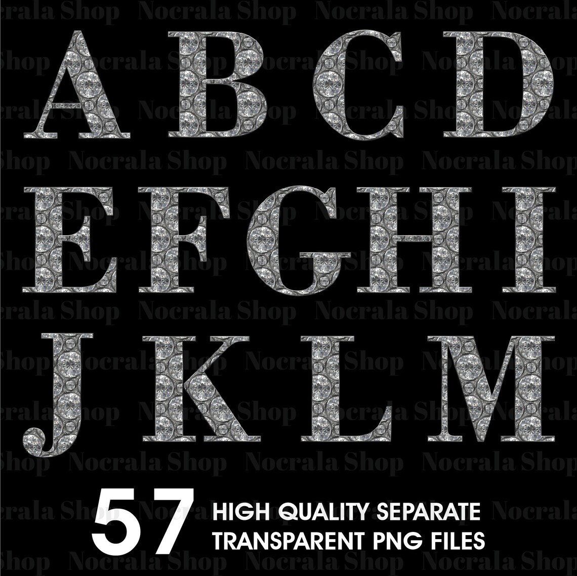 Silver Diamond Alphabet Clipart, PNG Digital Clip Art, Silver Diamond Letters, Numbers, Symbols ...