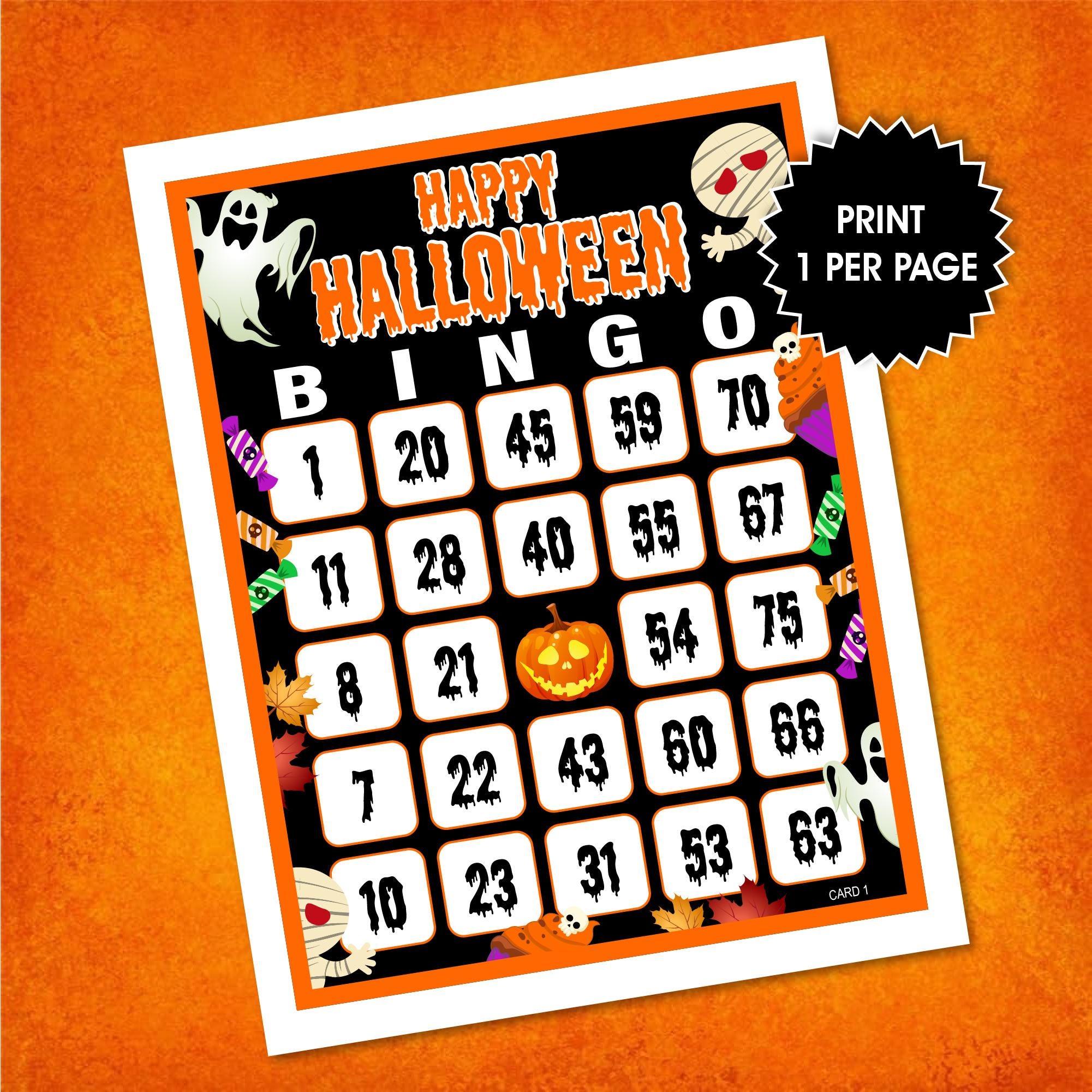 50 Happy Halloween Bingo Cards, Bingo for Kids, Halloween Activity, Fun ...