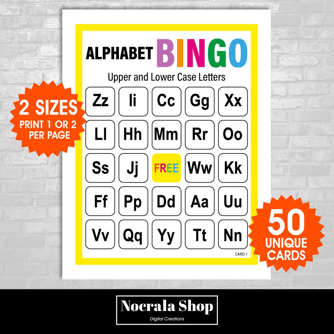 50 Alphabet Bingo Cards, 1 or 2 per Page, Fun Party Game, Classroom ...