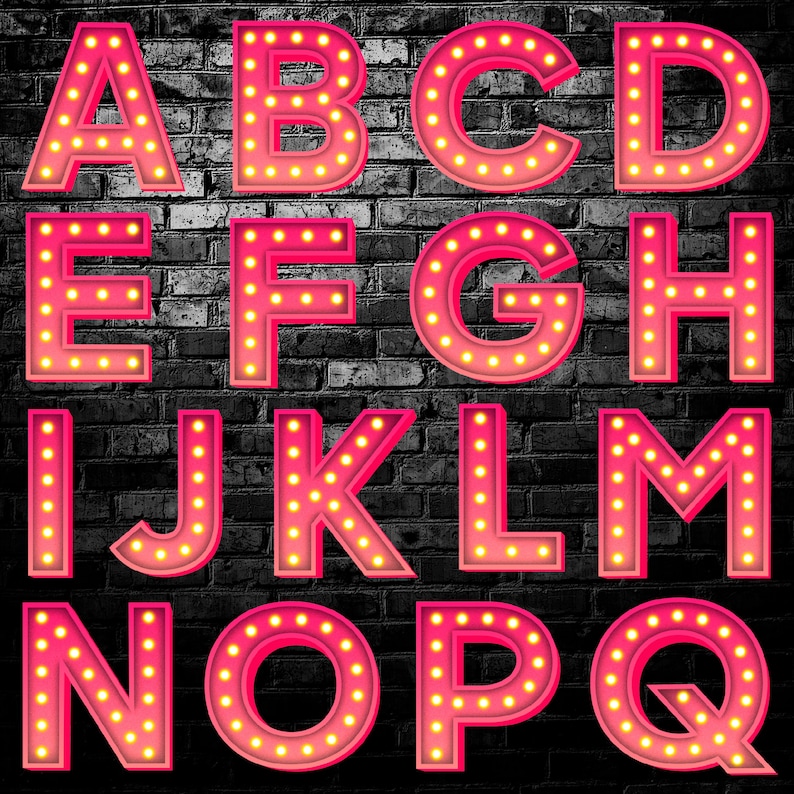 Pink Marquee Alphabet Clipart Marquee Letters & Numbers PNG - Etsy