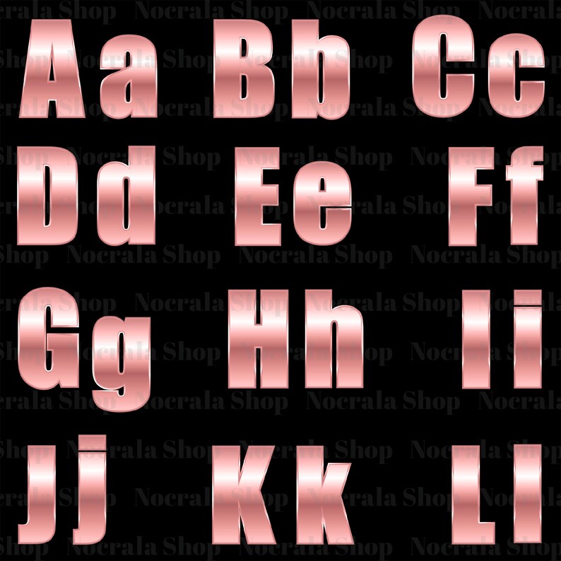 Rose Gold Metallic Alphabet Clipart, Rose Gold Foil PNG, Rose Gold ...