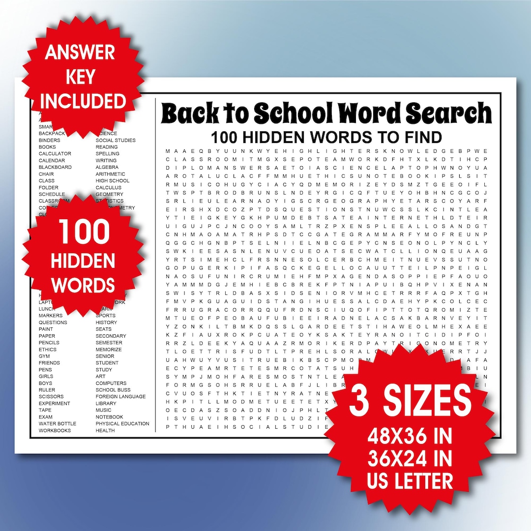 Giant Back to School Word Search, Back to School Game, Printable Back ...