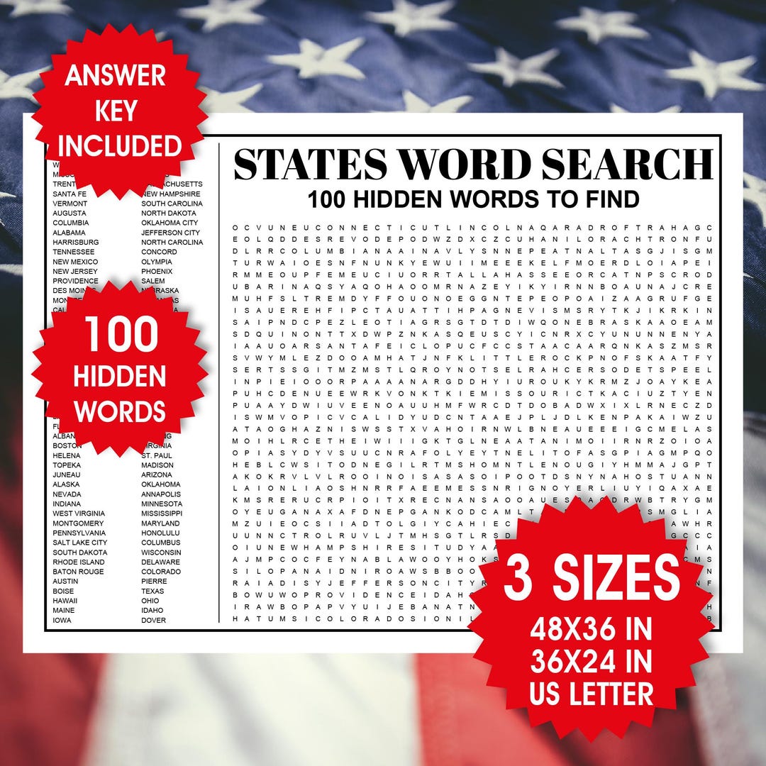 Giant USA States Word Search, USA States Game, Printable Word Search ...