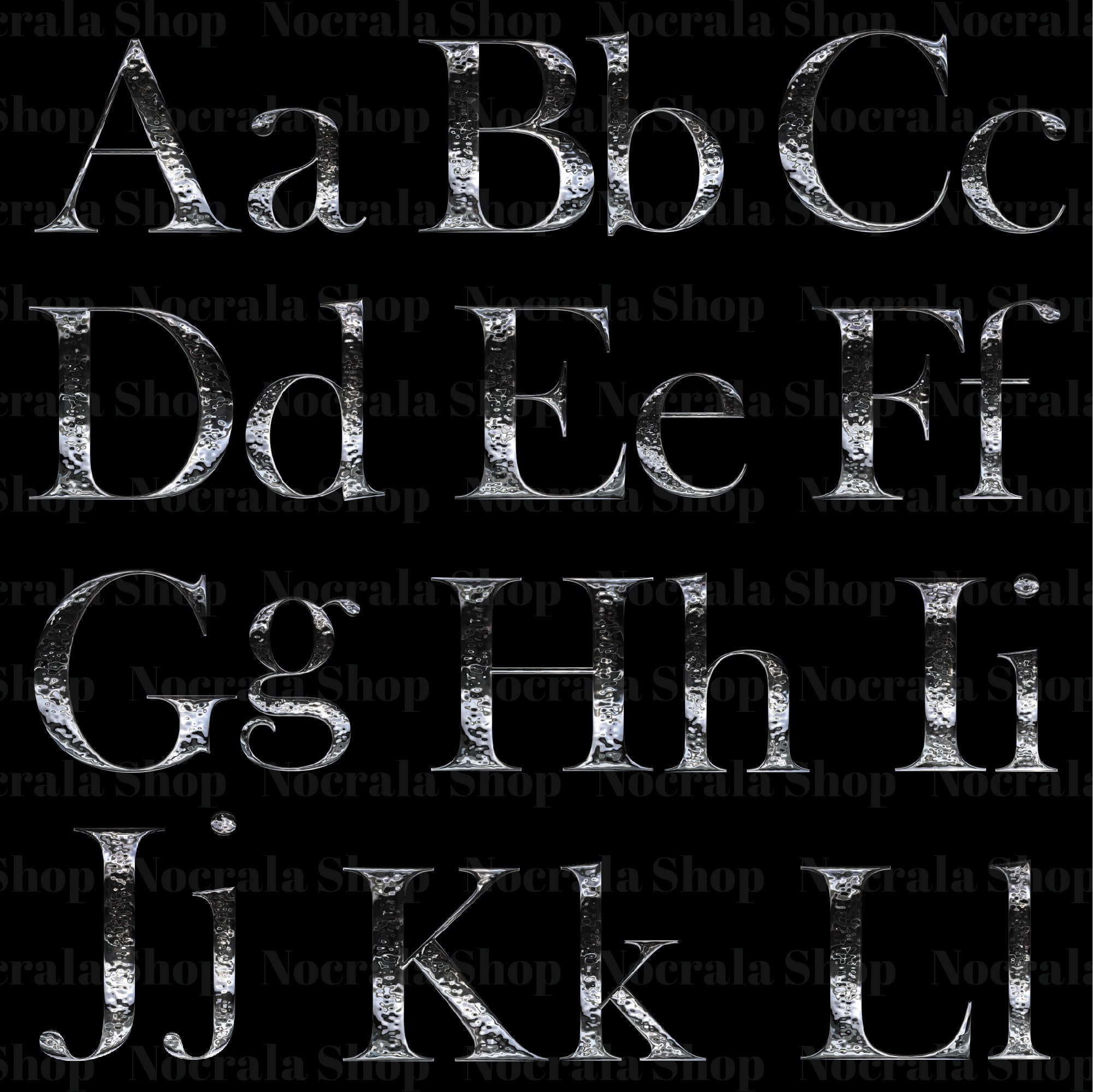 Silver Hammered Alphabet Clipart, PNG Clip Art, Silver Chrome Letters ...