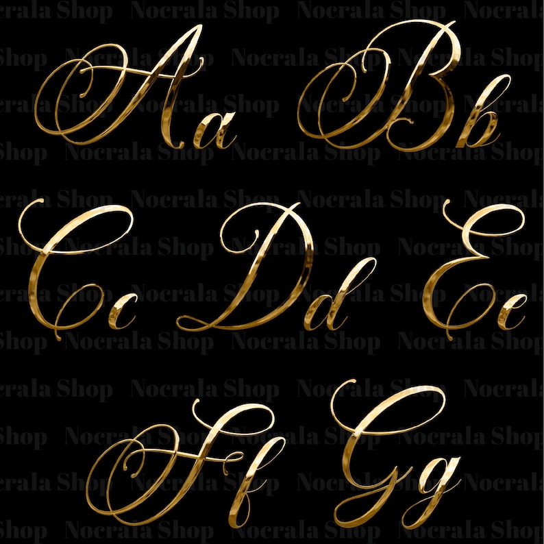 Gold Chrome Cursive Alphabet Clipart, PNG Clip Art, Gold Chrome Cursive ...
