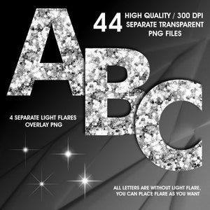 Silver Chunky Glitter Alphabet Clipart, PNG Digital Clip Art, Silver ...