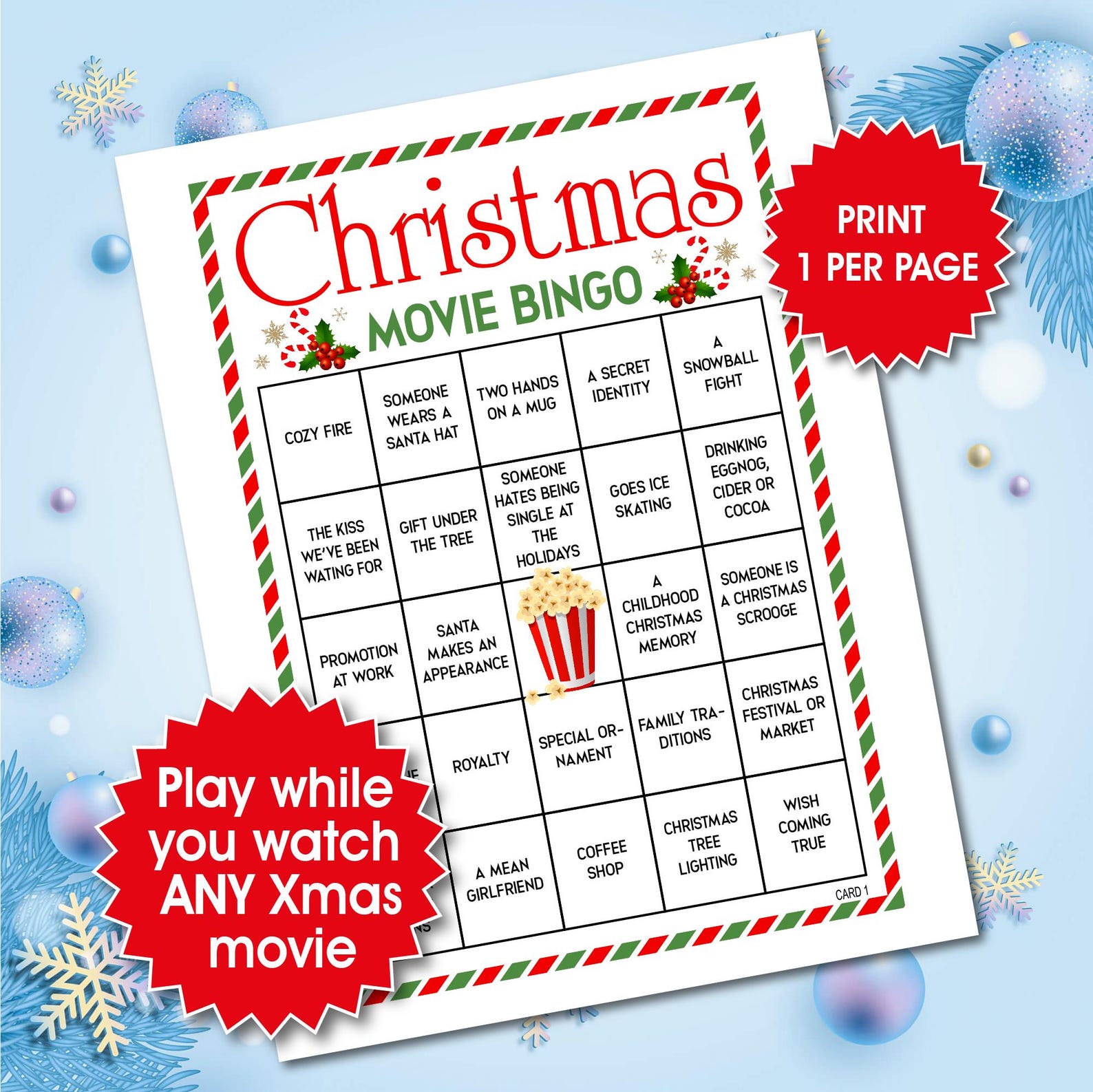 50 Christmas Movie Bingo Cards, Xmas Party Games for Adults & Teens, TV ...