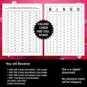 300 Valentine's Bingo Cards, 1, 2, or 4 per Page, Valentine's Party ...