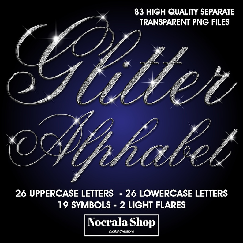 Silver Glitter Cursive Alphabet Clipart, PNG Clip Art, High Shine ...