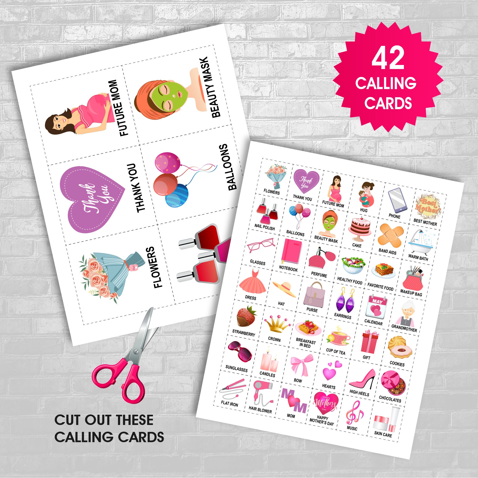 40 Happy Mother's Day Bingo Cards, 1 or 2 per Page, Mother's Day Party ...