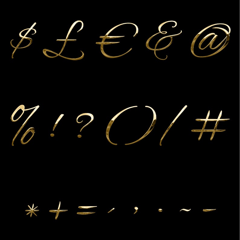 Gold Chrome Cursive Alphabet Clipart PNG Clip Art Gold - Etsy