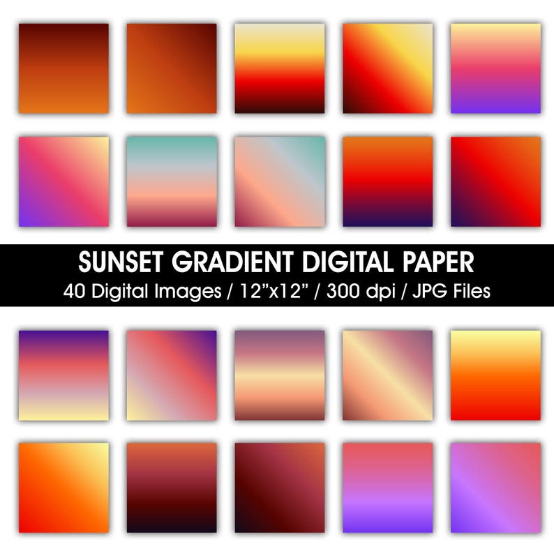 40 Sunset Gradient Digital Paper, Sunset Ombre Scrapbook Papers ...