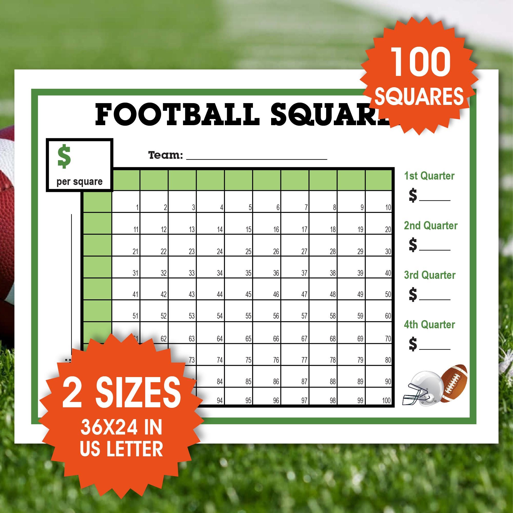 Football Squares Board, 100 Numbered Squares, Fun Family Activity ...