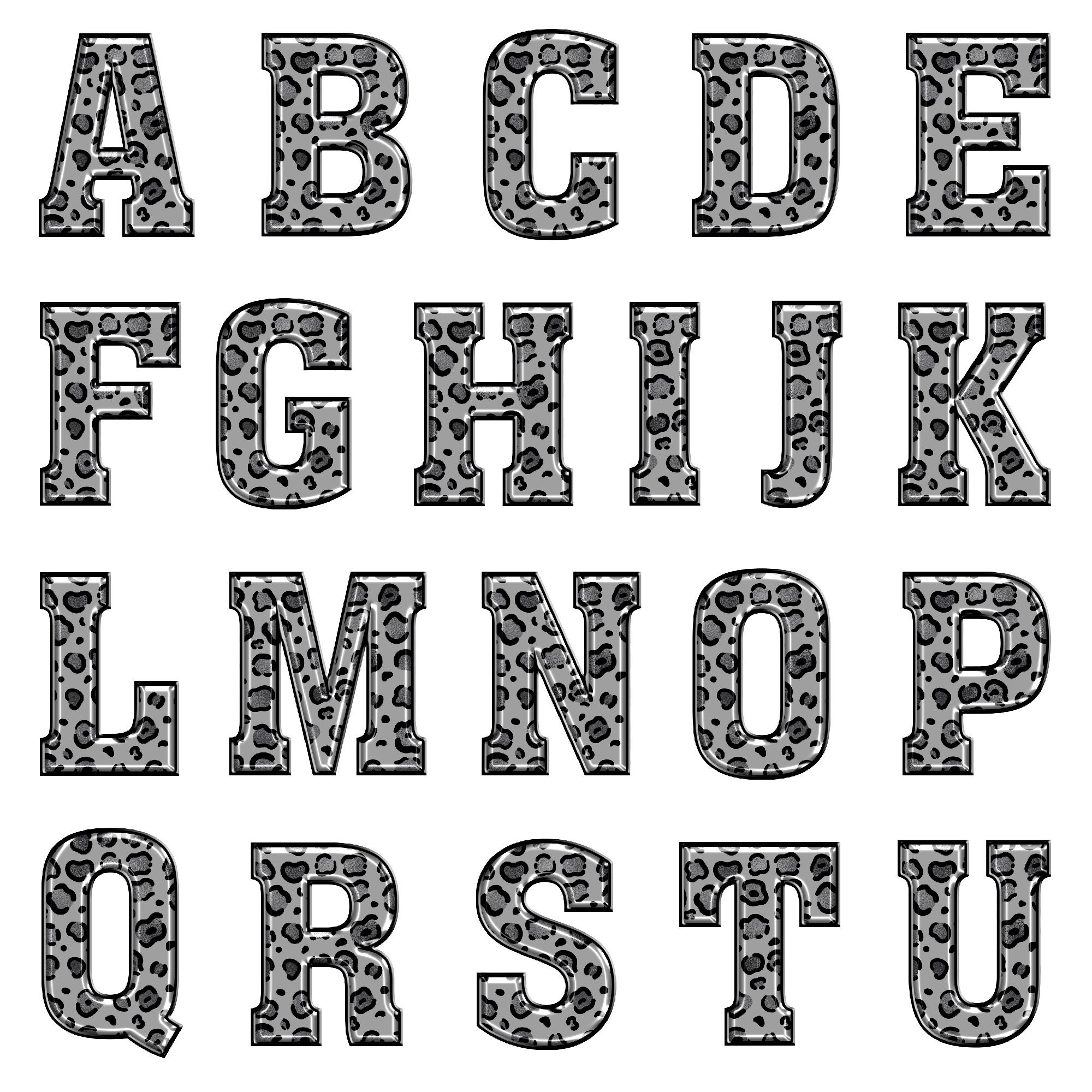 Bubble Silver Leopard Alphabet Clipart, PNG Digital Clip Art, Animal ...