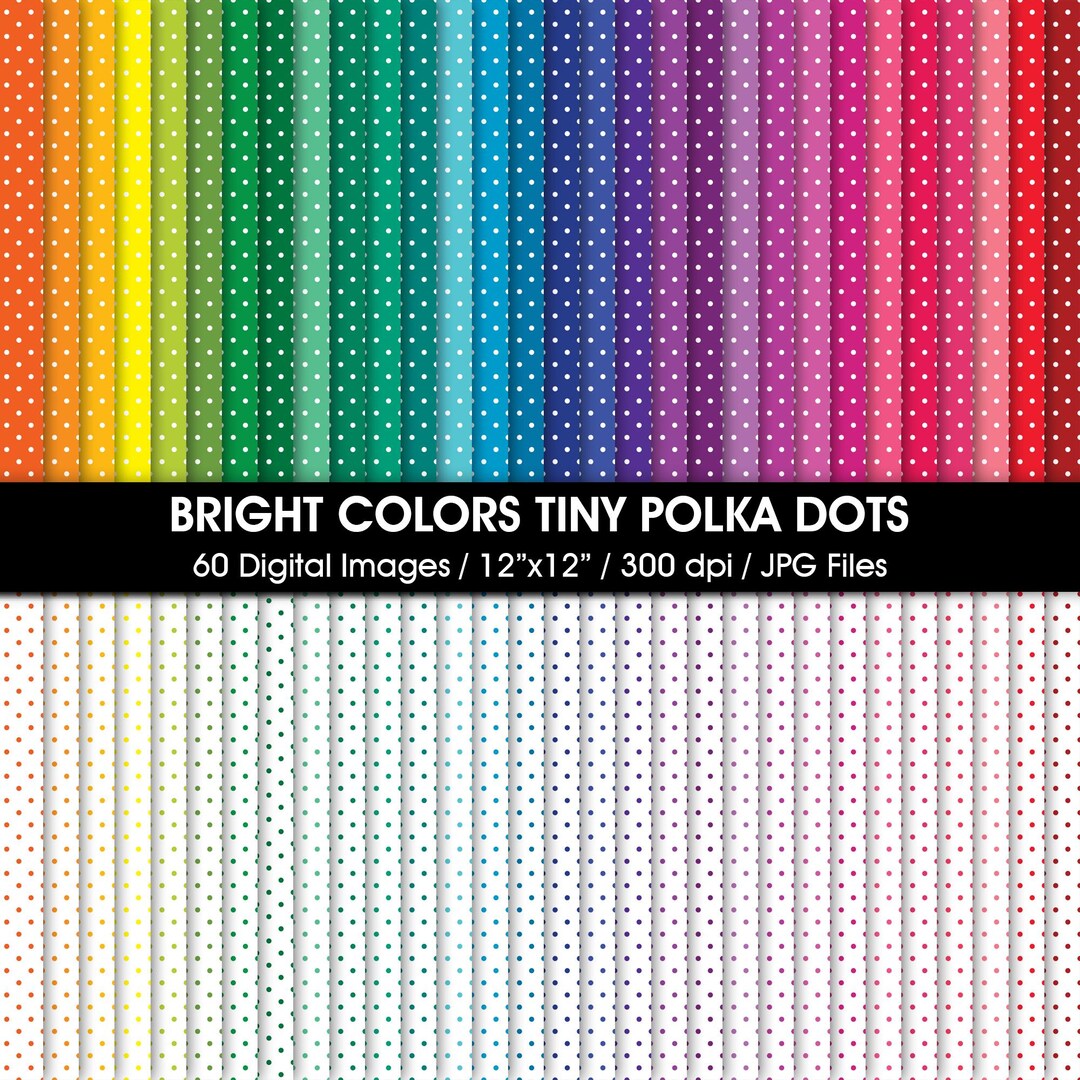 60 Bright Colors Tiny Polka Dots Digital Paper, Bright Colors Scrapbook ...