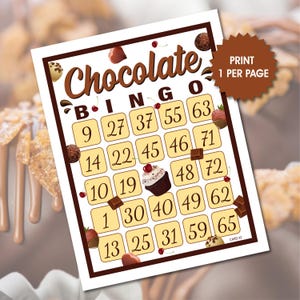 100 Chocolate Bingo Cards, 1 or 2 per Page, Chocolate Theme Party ...