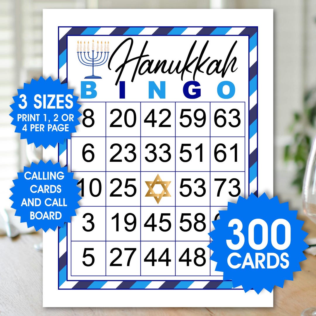 300 Hanukkah Bingo Cards, 1, 2, or 4 per Page, Hanukkah Game, Holidays ...