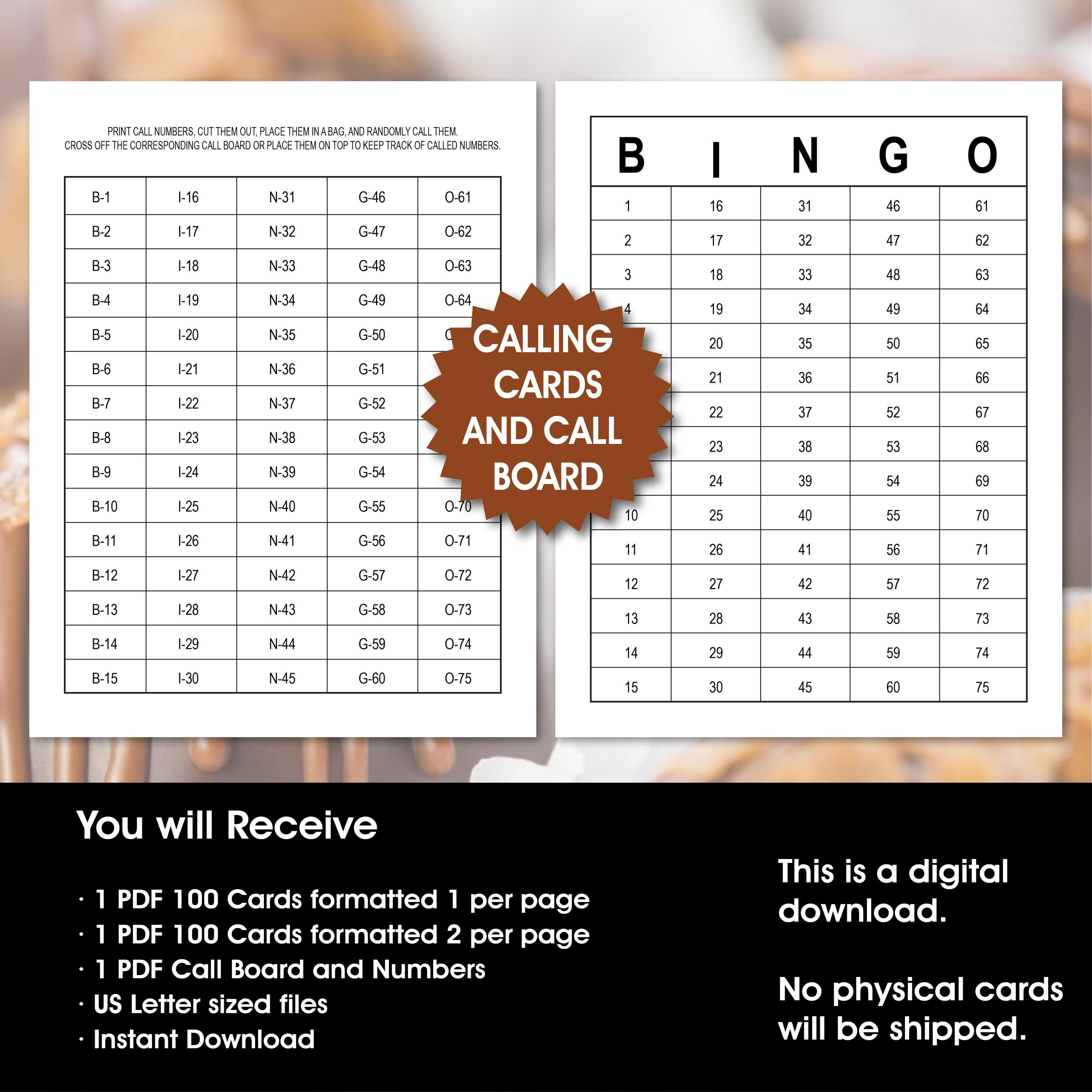 100 Chocolate Bingo Cards, 1 or 2 per Page, Chocolate Theme Party ...