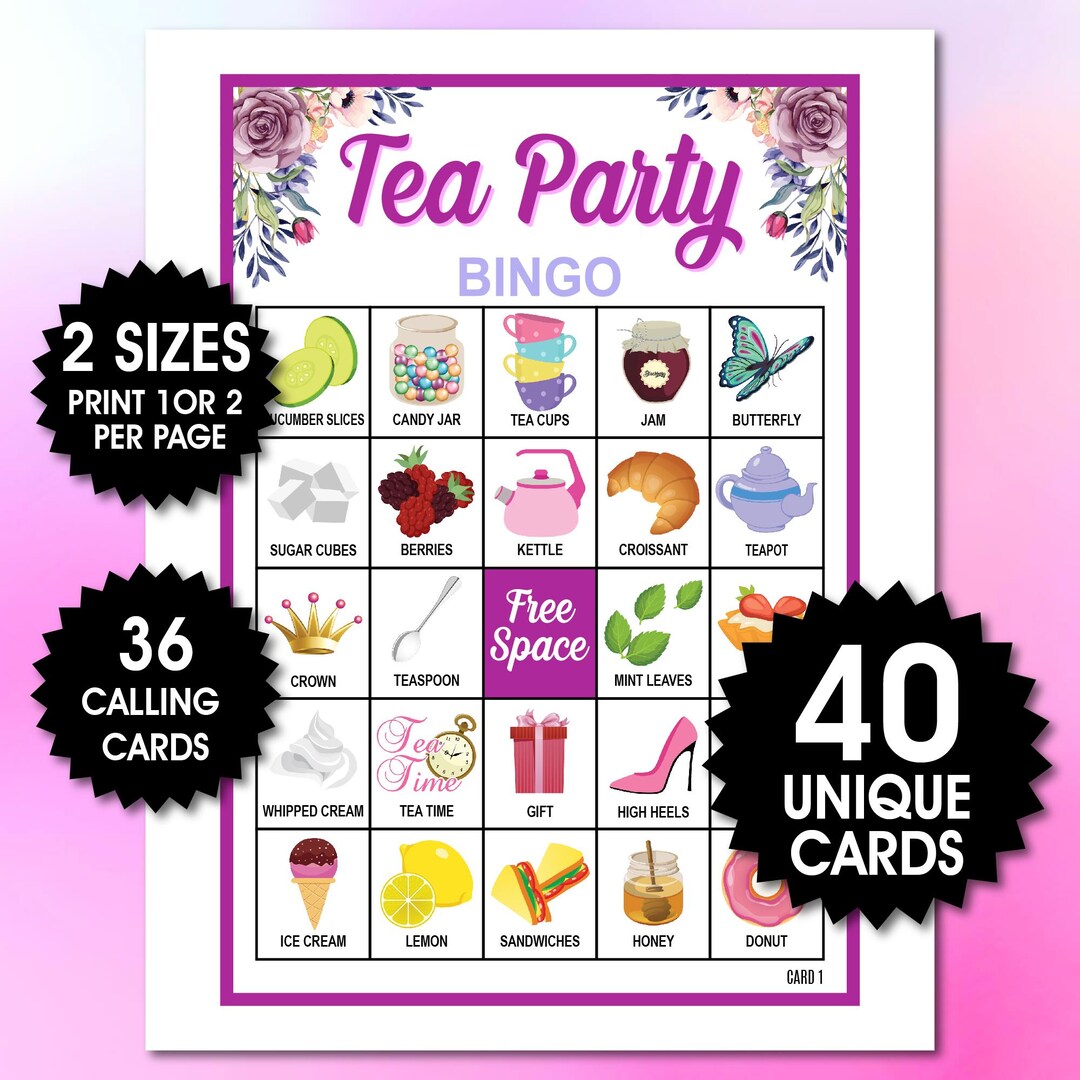 40 Tea Party Bingo Cards, Tea Party Game, Tea Party Activity, Birthday ...