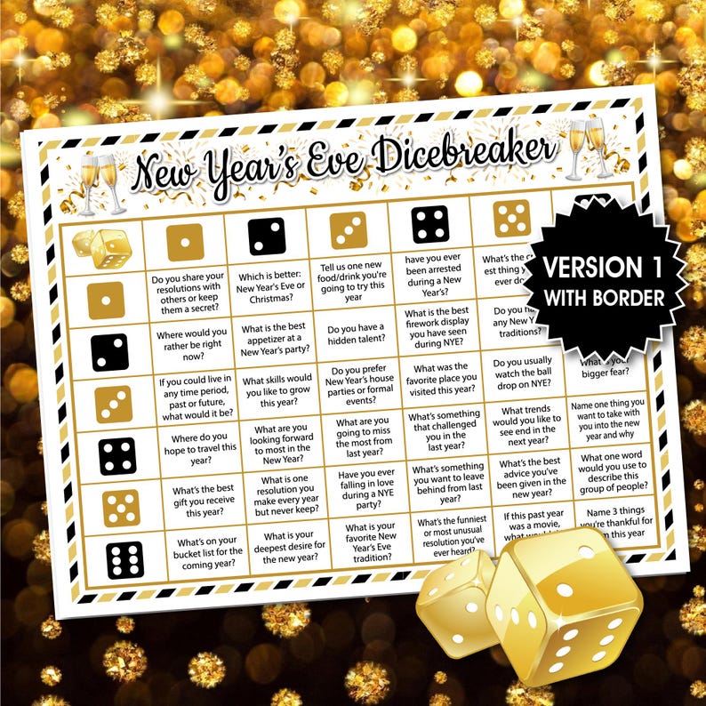 New Year's Eve Icebreaker Dice Game, Conversation Starters, Getting to ...