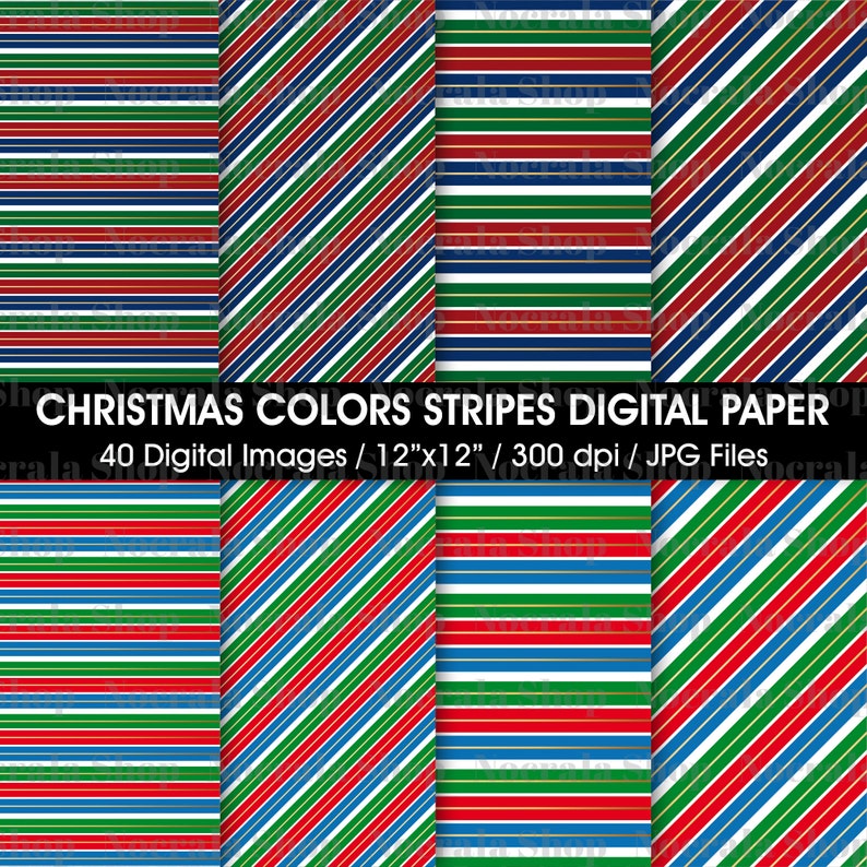 Christmas Colors Stripes Digital Paper, Christmas Scrapbook Papers ...