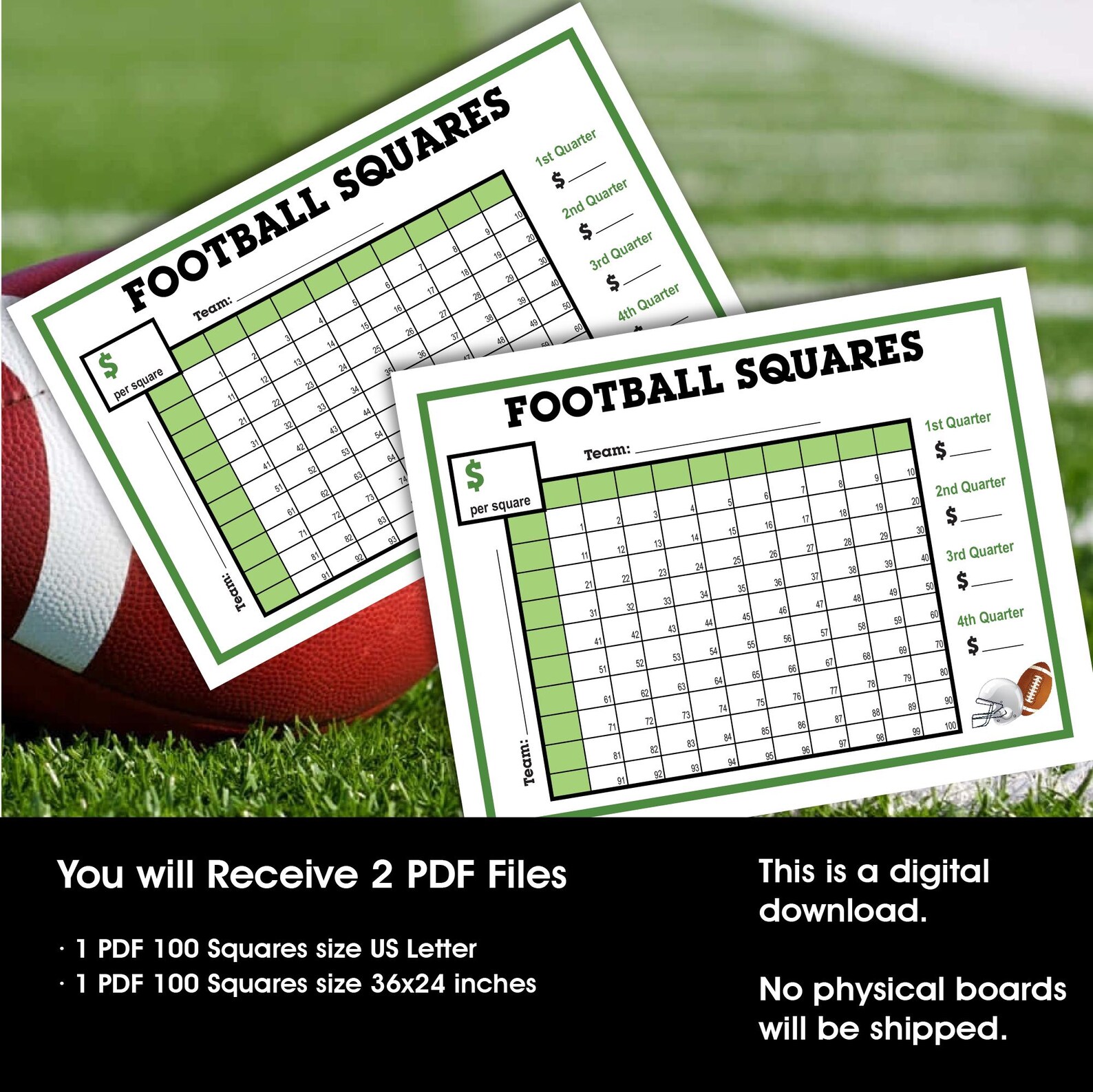 Football Squares Board, 100 Numbered Squares, Fun Family Activity ...