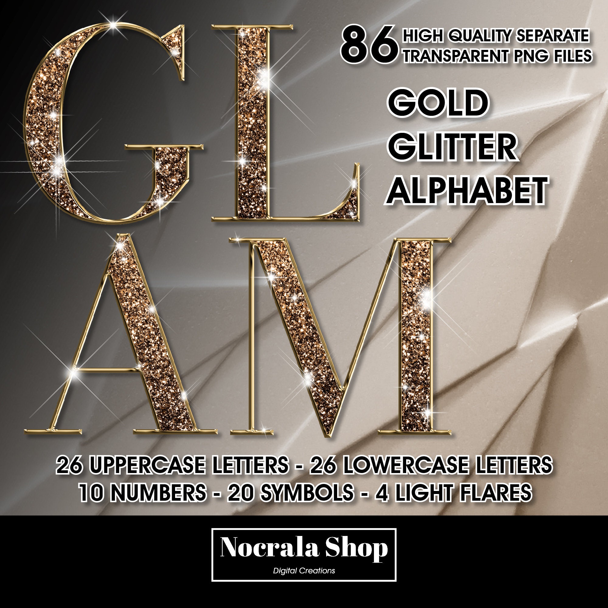Gold Glitter Glam Alphabet Clipart, PNG Digital Clip Art, Bling ...